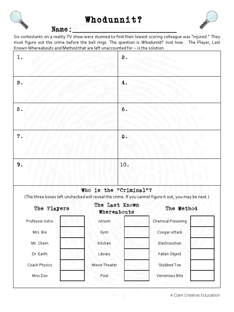 Whodunnit: Reality Show Mystery Worksheet | PDF