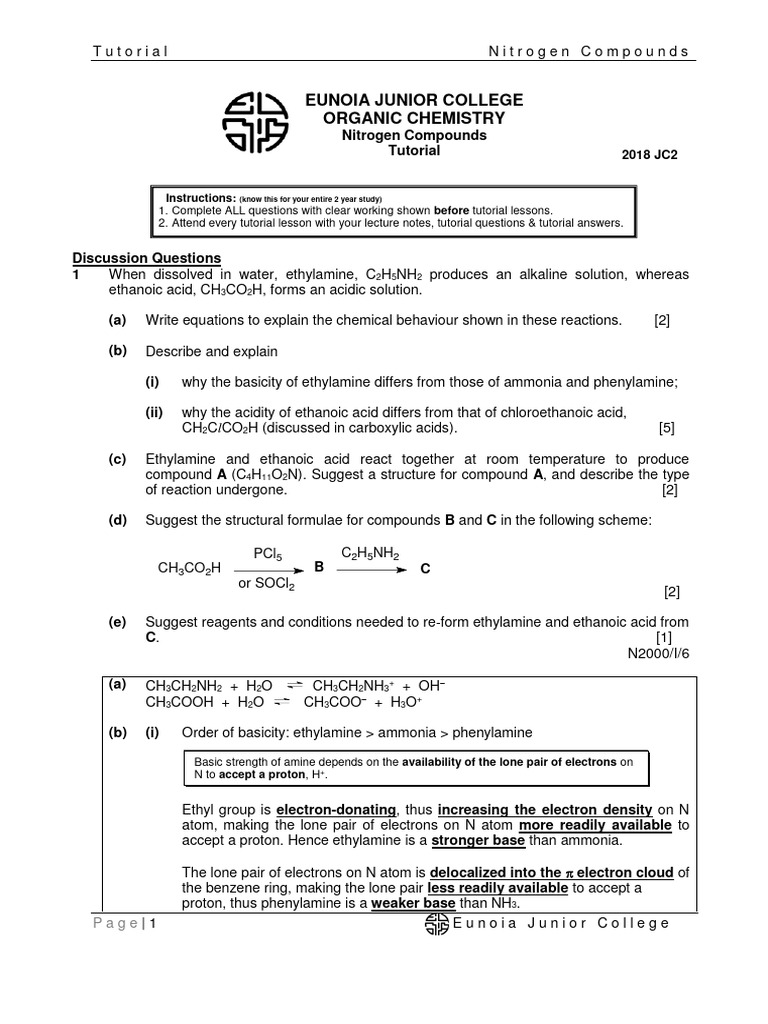 2018 Nitrogen Compounds Tutorial Answers | PDF | Acid | Amine