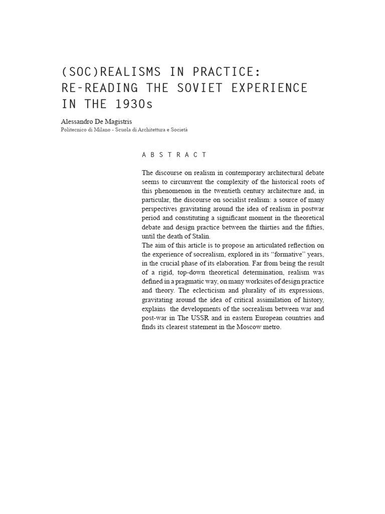 De Magistris (Soc) Realism in Practice-Re-Reading The Soviet Experience ...