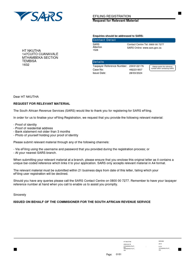 Sars Tax Number | PDF
