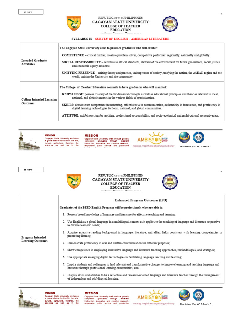 Survey of English-American Literature Syllabus | PDF | English ...