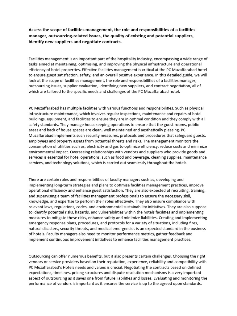 Assess The Scope of Facilities Management | PDF | Negotiation | Supply ...