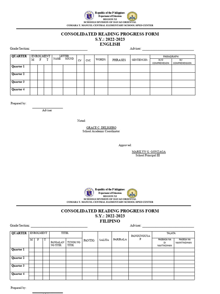 Consolidated Reading Progress Form | PDF | Linguistics | Languages