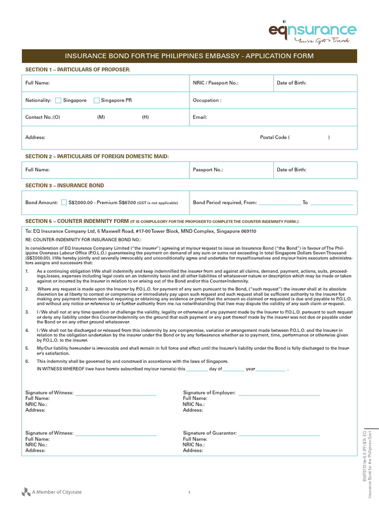 BMP2110-Ver5.0 (PF) $7k EQ Insurance Bond For The Phillipines Govt ...