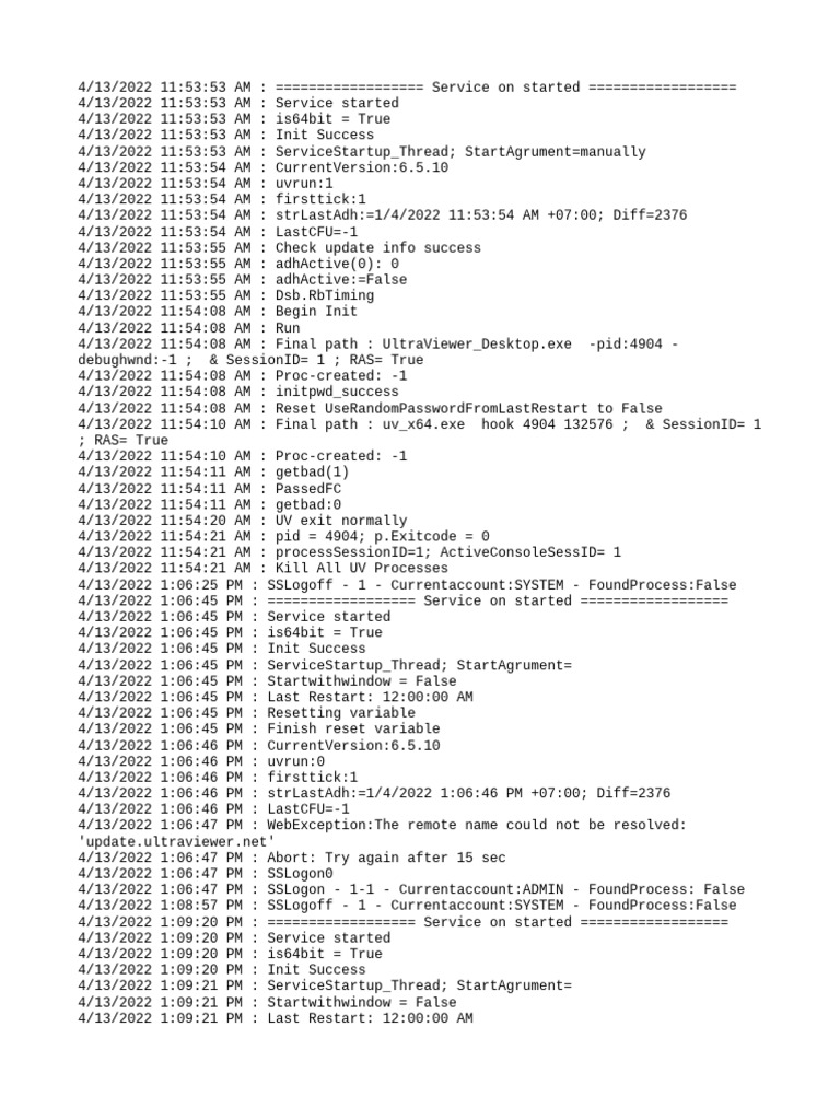 UltraViewer Service Logs | PDF | Operating System Technology | Computing
