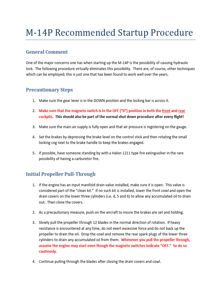 M-14P Startup Procedure Guide | PDF | Throttle | Brake