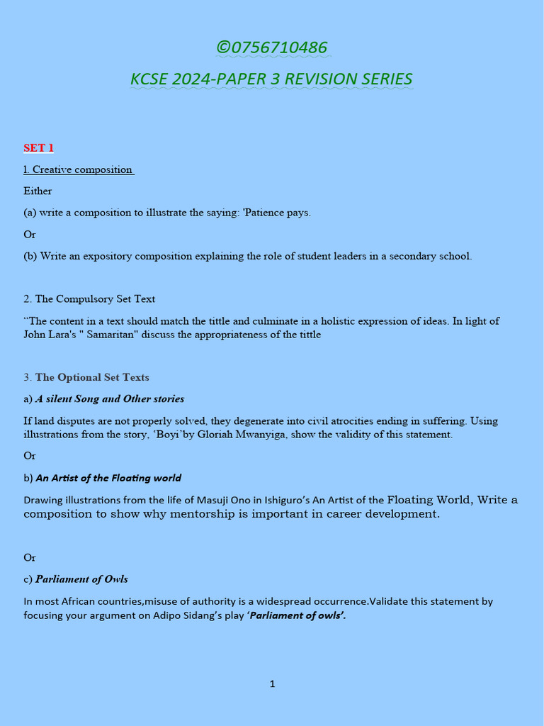 Paper 3 Combined Revision Sets-Kcse 2024 | PDF