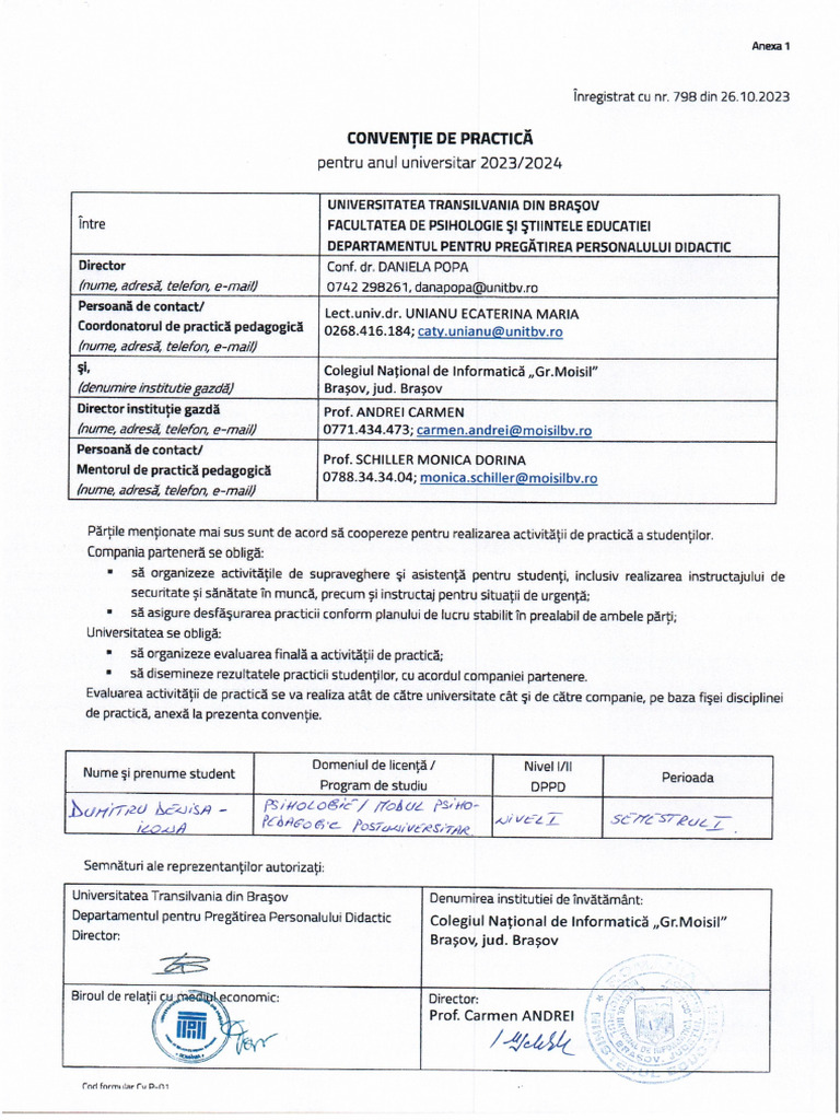 Conventie de Practica | PDF