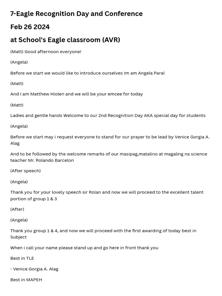7-Eagle Recognition Day and Conference - 20240226 - 052109 - 0000 | PDF | Language Arts & Discipline