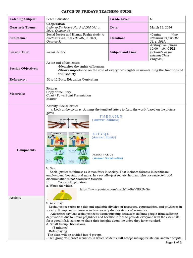 Peace-Ed-Grade-6-March 21 | PDF | Social Justice | Justice