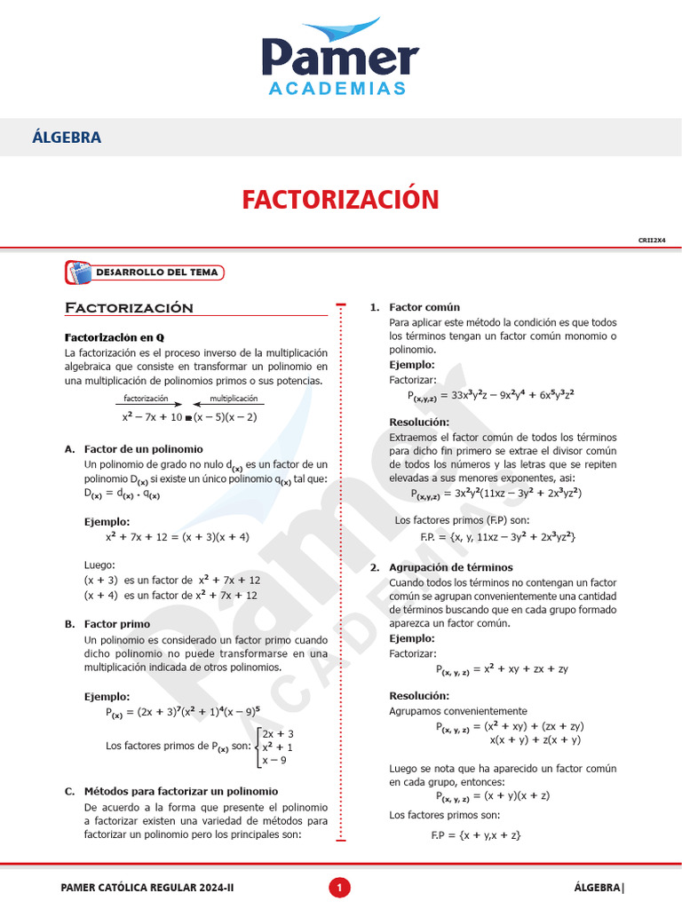 CLASE_4_ALGEBRA | PDF | Factorización | Análisis numérico
