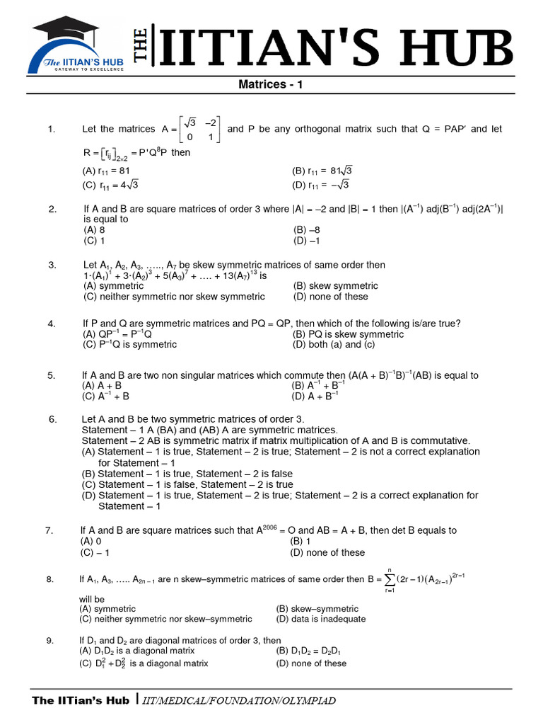Matrices - 1 | PDF | Matrix (Mathematics) | Functions And Mappings