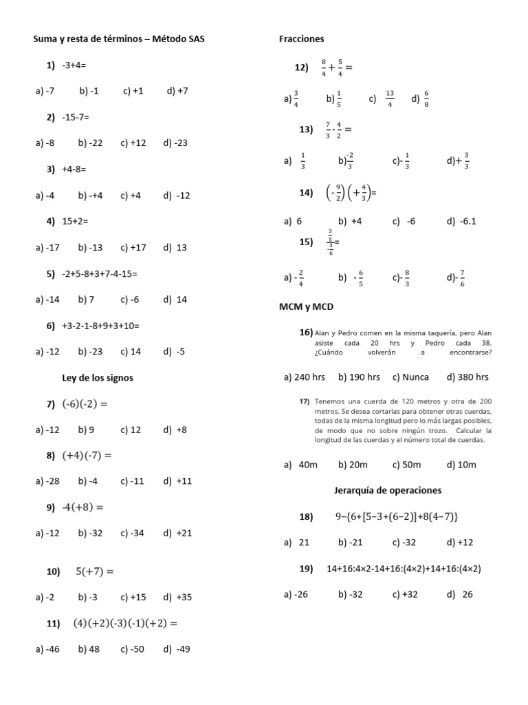 Examen Simulacro 1 Matematicas | PDF