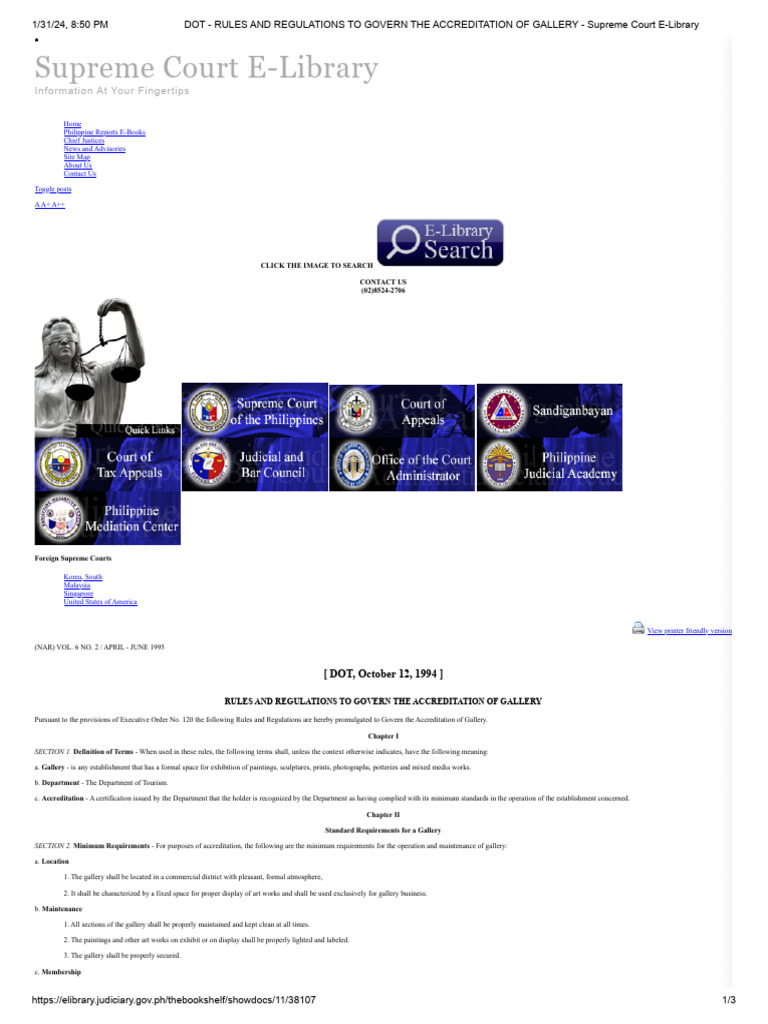 DOT - RULES AND REGULATIONS TO GOVERN THE ACCREDITATION OF GALLERY ...