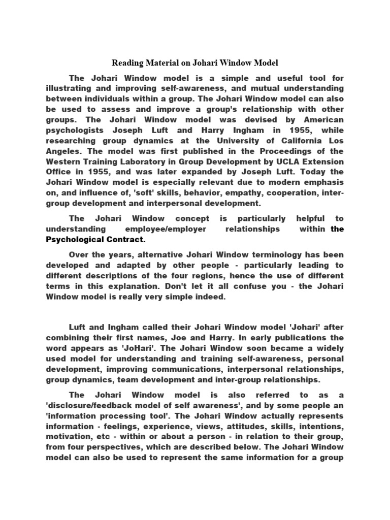 Understanding the Johari Window Model | PDF | Motivation | Motivational