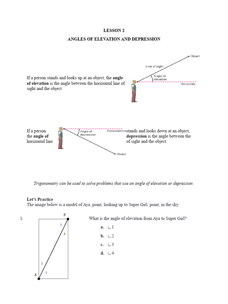 Elevation and Depression Angles Practice | PDF | Language Arts ...