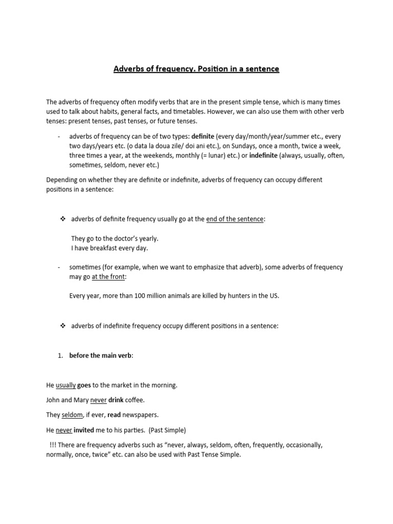 Adverbs of Frequency. Position in A Sentence | PDF | Adverb ...