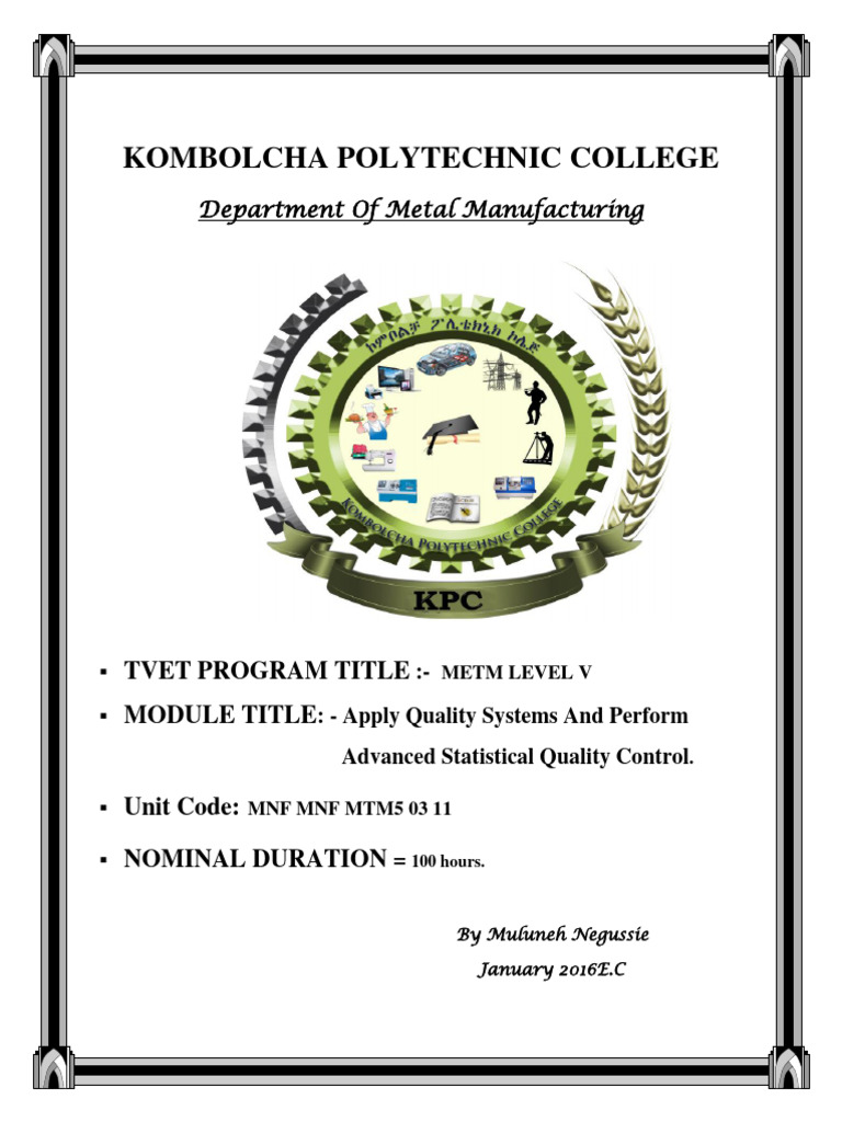 UC 3 Apply Quality Systems and Perform Advanced Statistical Quality ... UC 3 Apply Quality Systems and Perform Advanced Statistical Quality ...