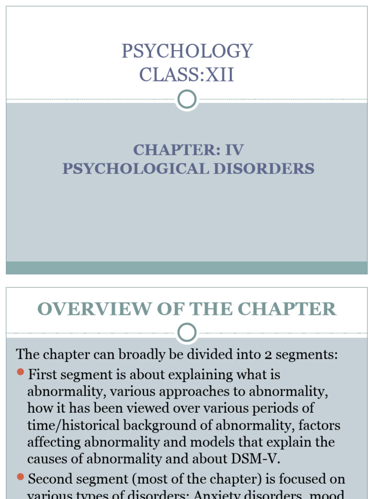 Chapter IV - Psychological Disorders Class | PDF | Diagnostic And ...