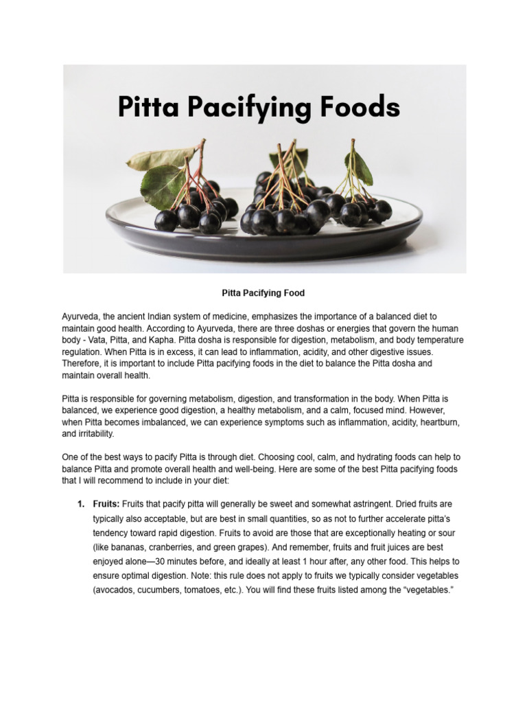 Pitta Pacifying Food | PDF | Soybean | Yogurt