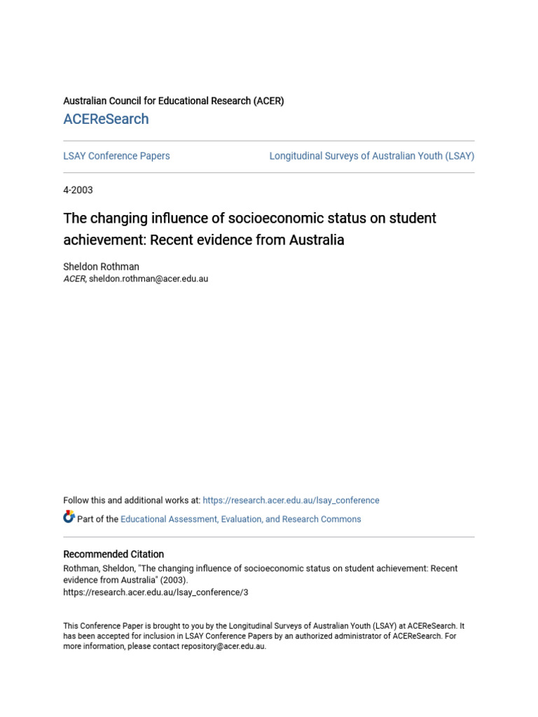 The Changing Influence of Socioeconomic Status On Student Achieve | PDF ...
