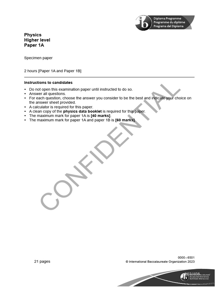IBDP Physics FA2025 Sample Examination HL P1A | PDF | Waves | Diffraction