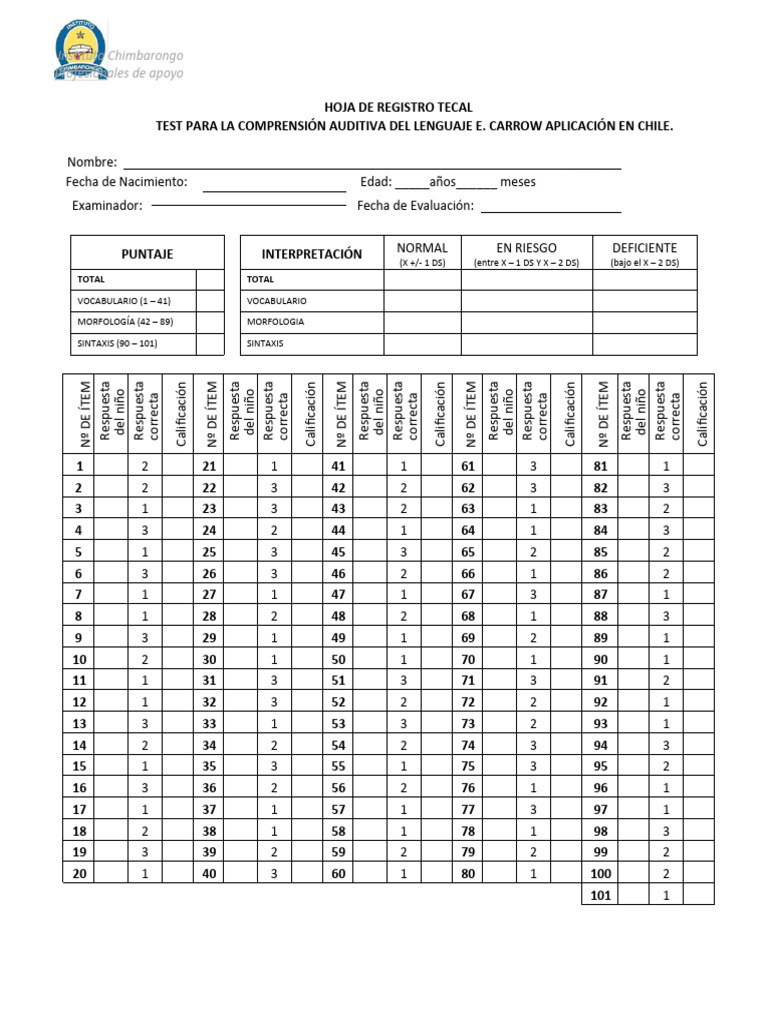 Hoja de Registro Tecal | PDF