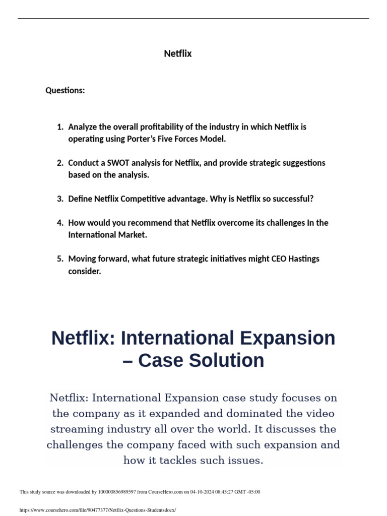 Netflix Questions Students | PDF | Netflix | Pay Television
