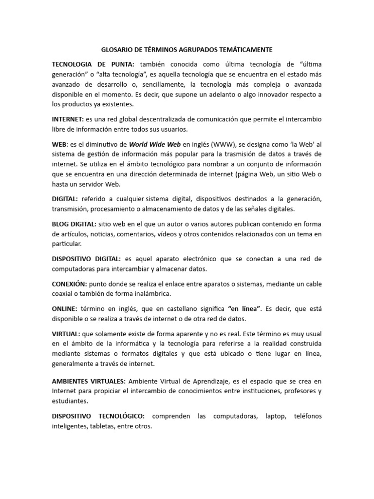 GLOSARIO DE TÉRMINOS AGRUPADOS TEMÁTICAMENTE | PDF | Asistente personal digital | Red mundial
