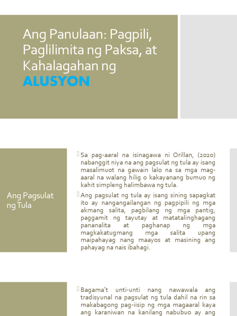 Ang Panulaan - Paglilimita NG Paksa | PDF