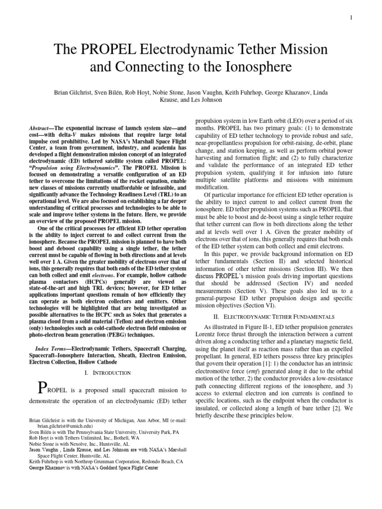 The PROPEL Electrodynamic Tether Mission and Connecting To The ...