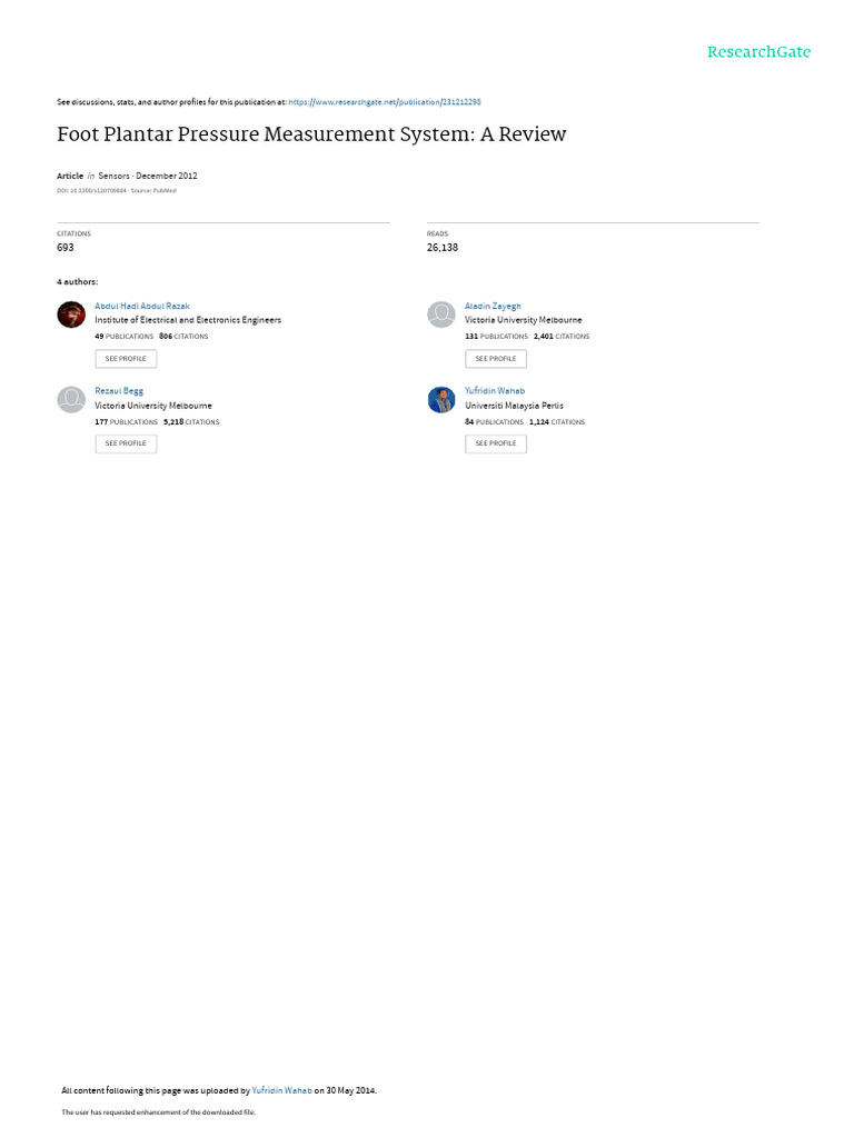 Foot Plantar Pressure Measurement Review | PDF | Electrical Resistance ...