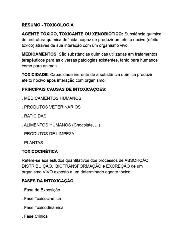 Resumo Toxico Av1 | PDF | Toxicidade | Química
