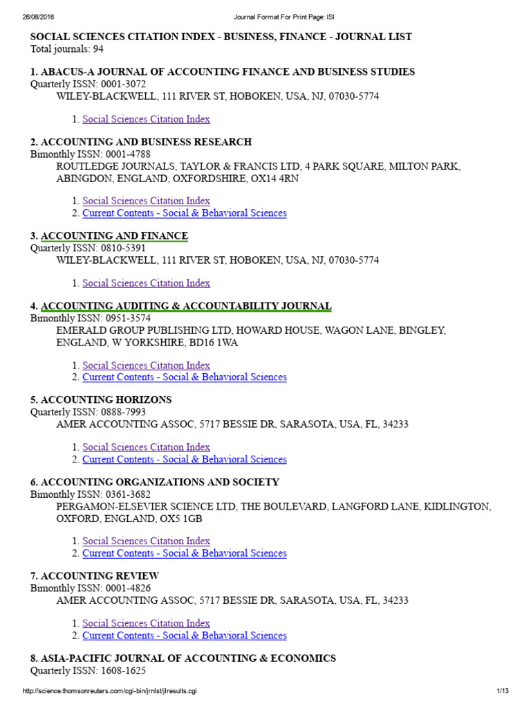 Ssci Business Finance & Acc | PDF | Elsevier | Publishing