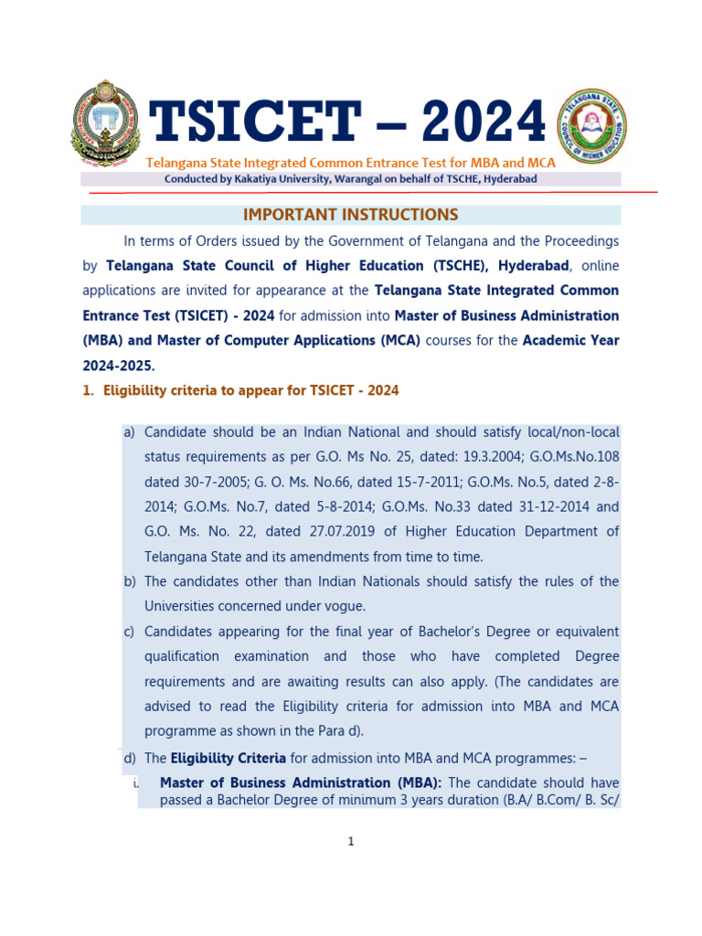 TSICET 2024: Eligibility and Exam Details | PDF | Academic Degree ...