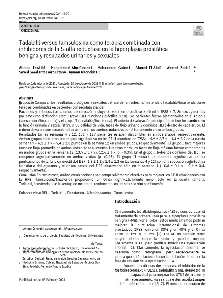 Tadalafil Versus Tamsulosin As Combination Therapy With 5-Alpha ...