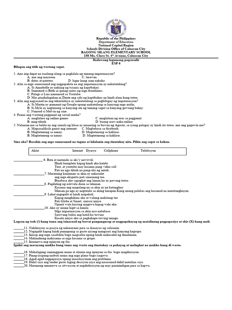 Esp 2ND Summative | PDF