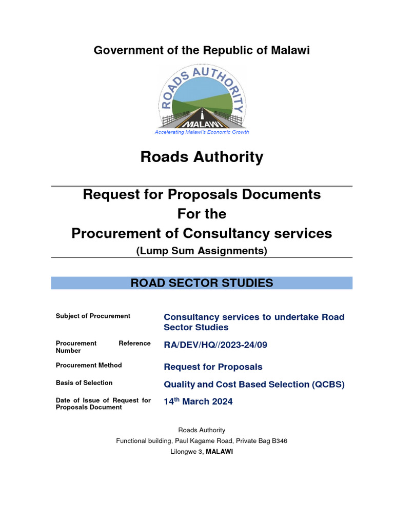 (2023-24) RA_RfP_Road Sector Studies16032024 (2) | PDF | Request For Proposal | Procurement