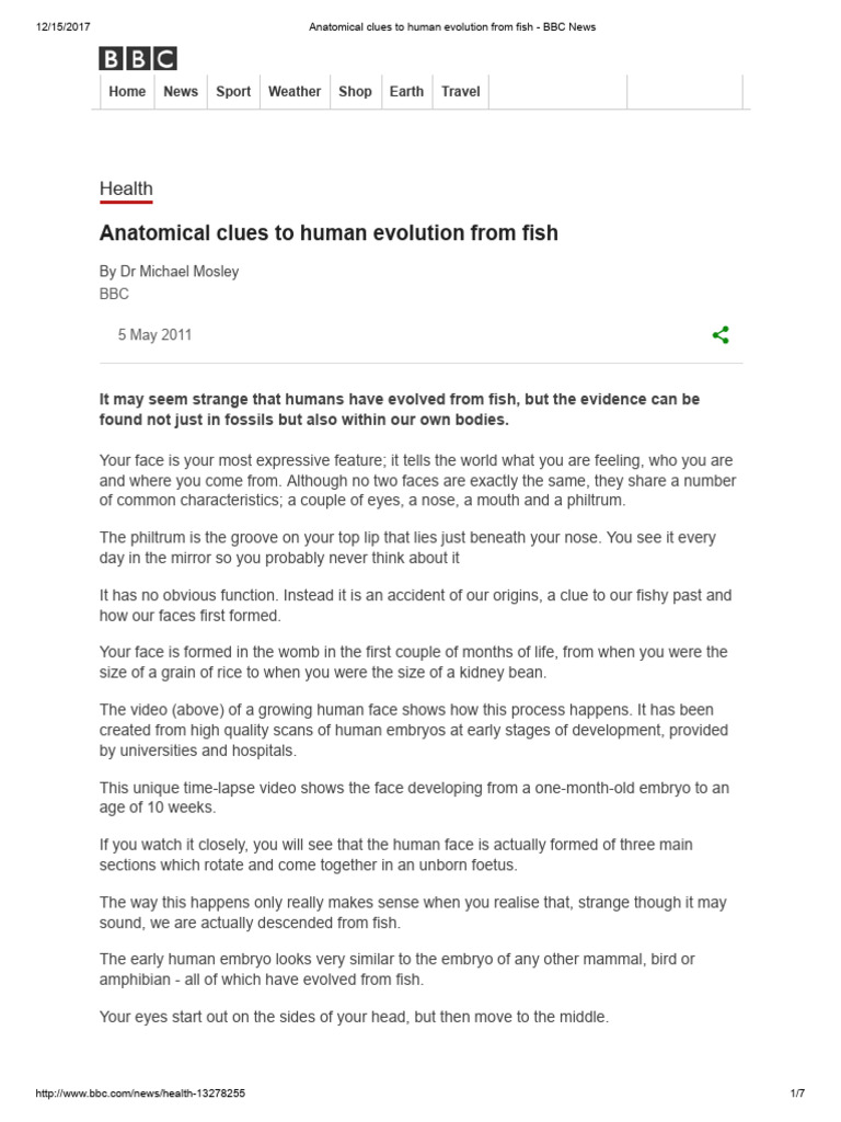 Anatomicalcluestohumanevolutionfromfish BBCNews | PDF | Anatomy