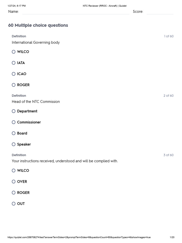 NTC Reviewer (RROC - Aircraft) - Quizlet | PDF | Radio | Transmitter