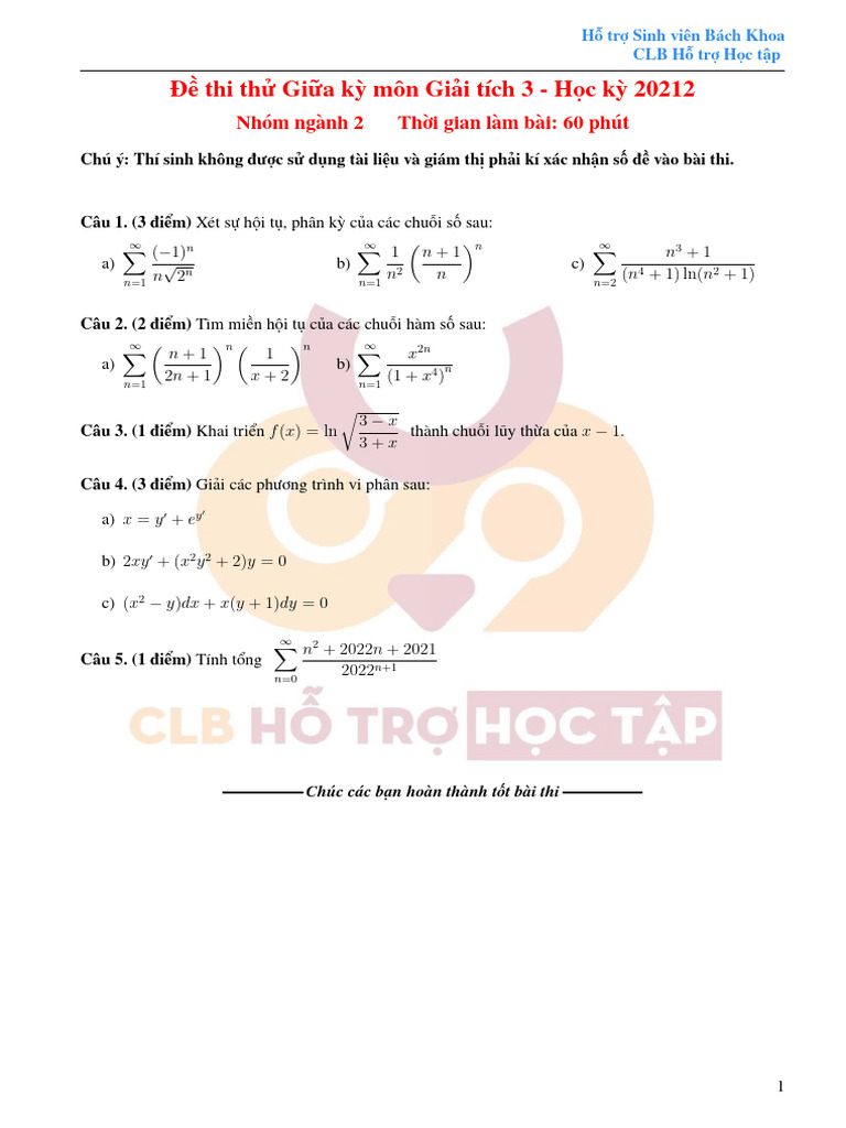 Lời Giải Chi Tiết Đề Thi Thử GK GT3 - CLB HTHT (NN2) | PDF