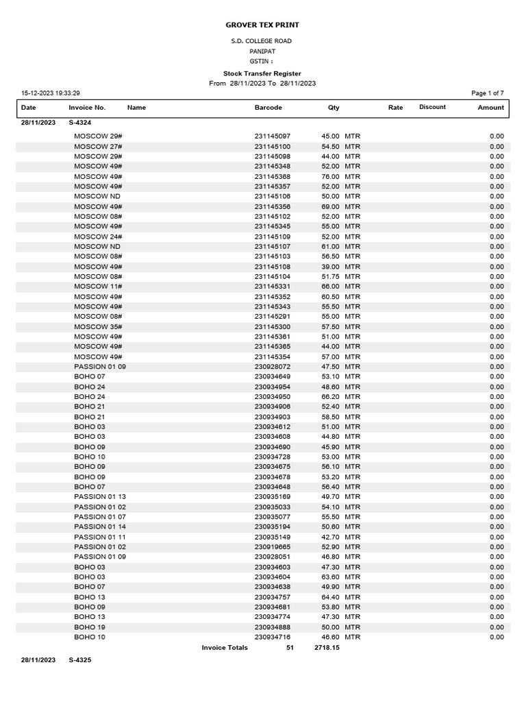 Stock Transfer Register: Grover Tex Print | PDF | Passenger Rail ...