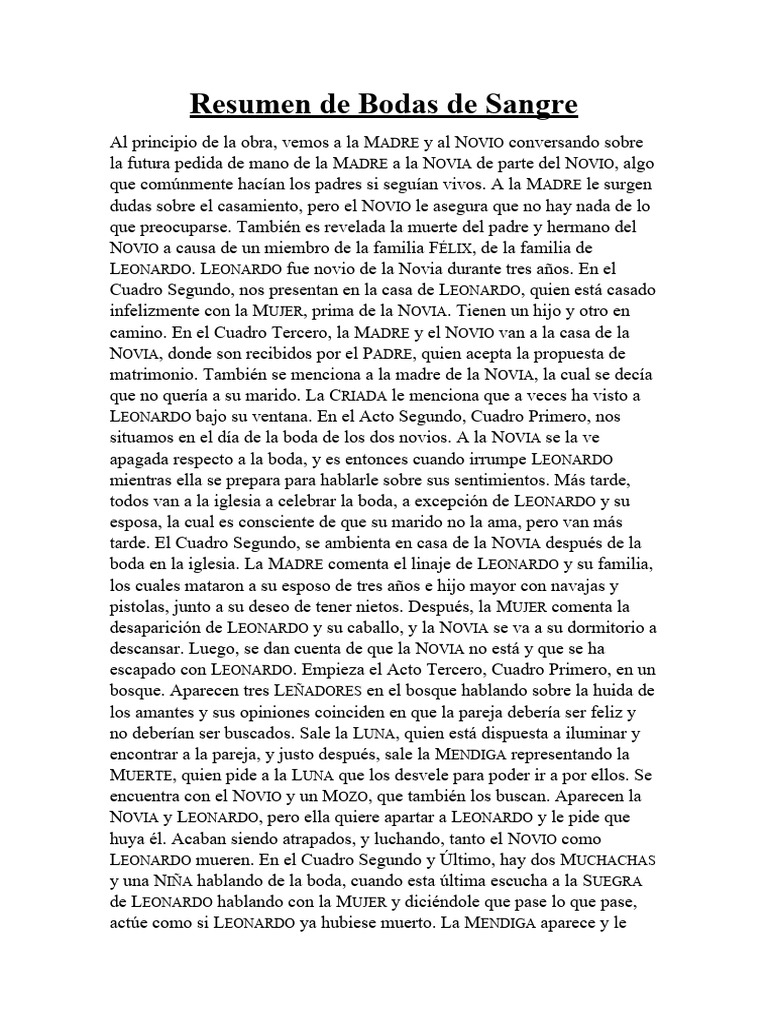 Resumen de "Bodas de Sangre" de Federico García Lorca | PDF | Boda ...