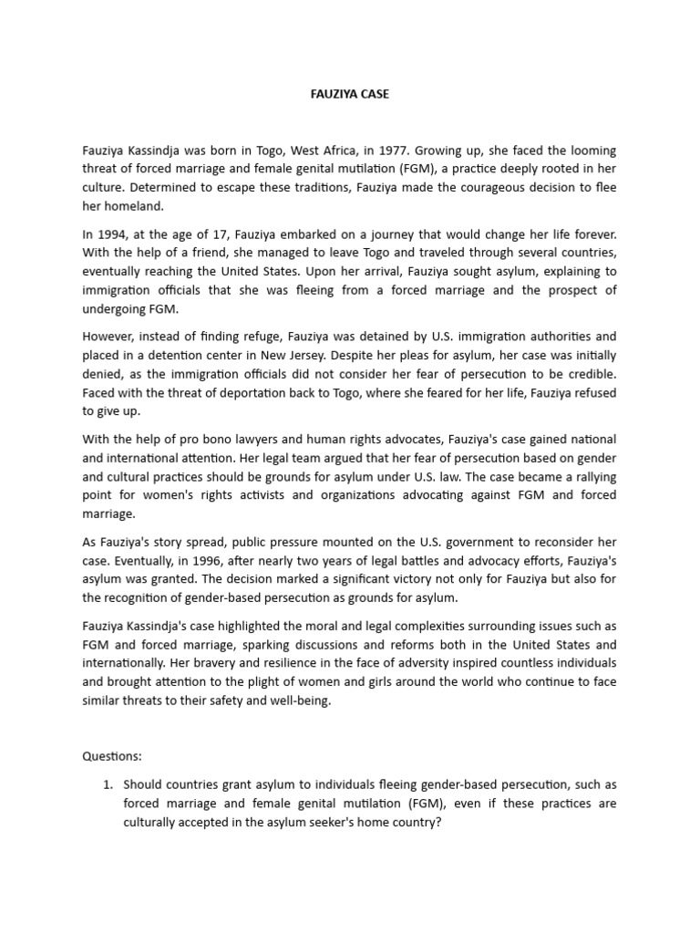 Fauziya Case | Download Free PDF | Asylum Seeker | Female Genital Mutilation