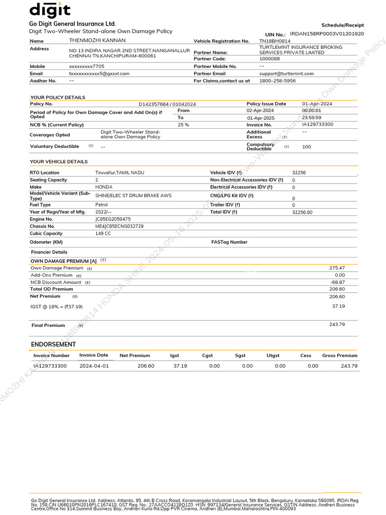 TN 18 BH 0814 | PDF | Insurance | Liability Insurance