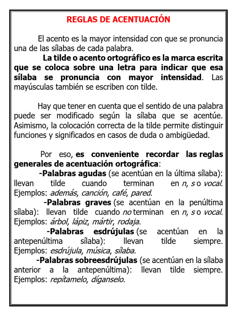 Reglas de Acentuación 1 | PDF | Artes del Lenguaje y Comunicación ...