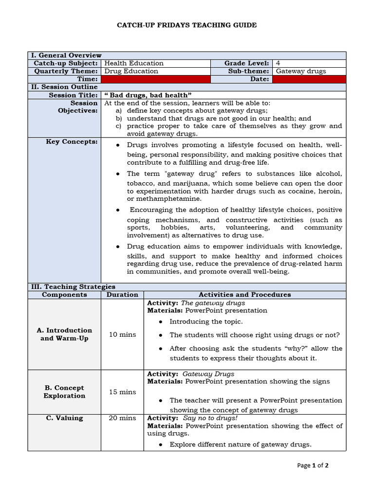 Grade 4 Health Edu | PDF | Substance Abuse | Teachers