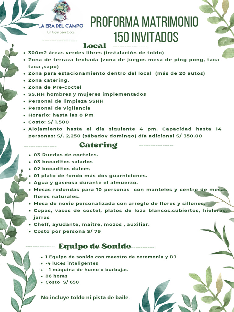 Proforma Matrimonio 150 Inv | PDF