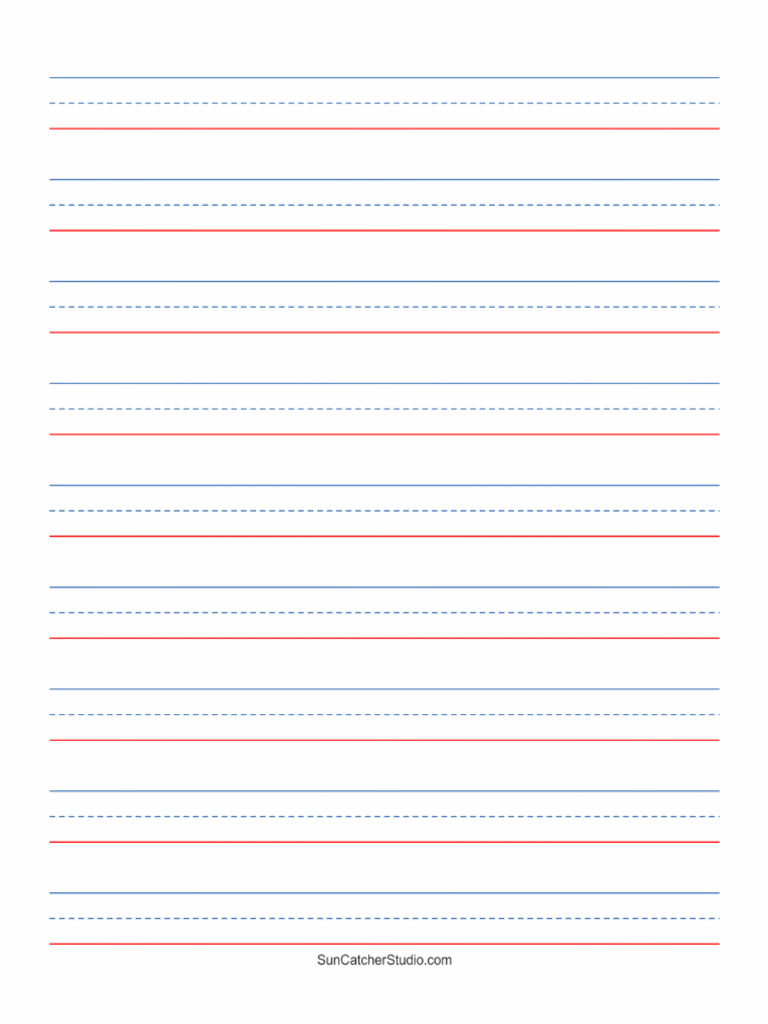 Printable Handwriting Lined Paper Portrait 10 ff0000 4477bb | PDF