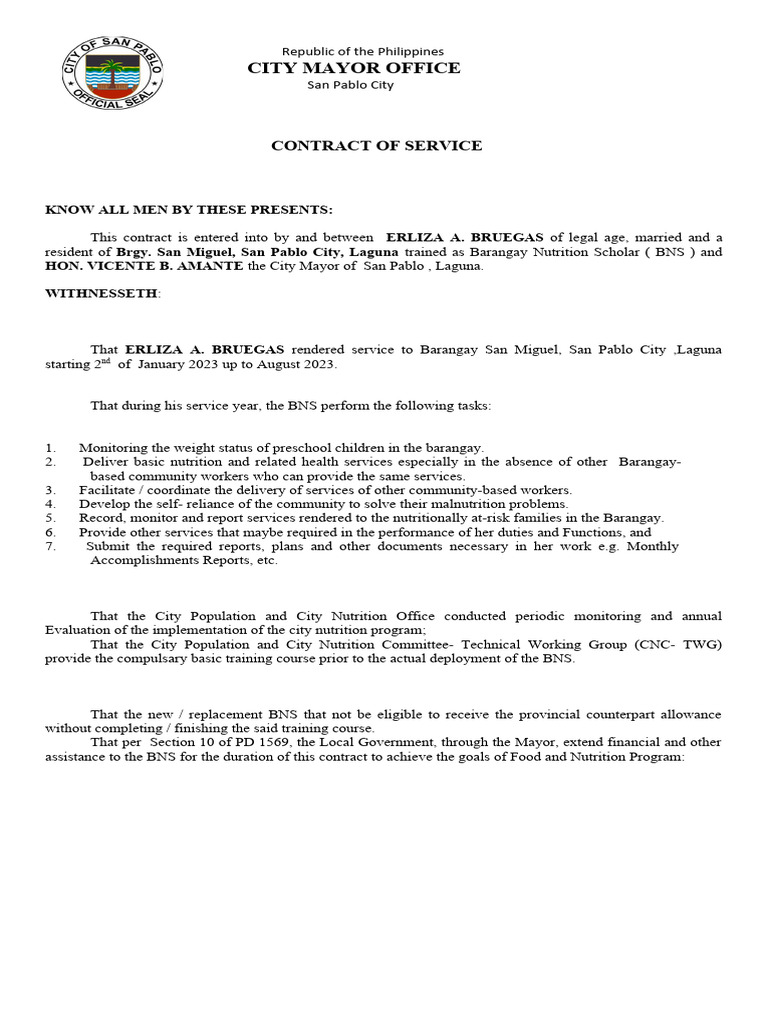 Contract-Of-Service-2023 Ma'am Faith and Ma'am Mylene | PDF